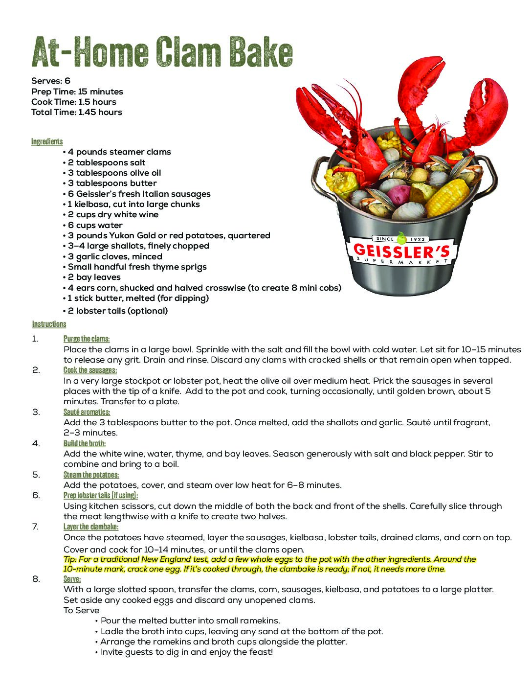 New England Clam Bake At Home | Geissler's Supermarket